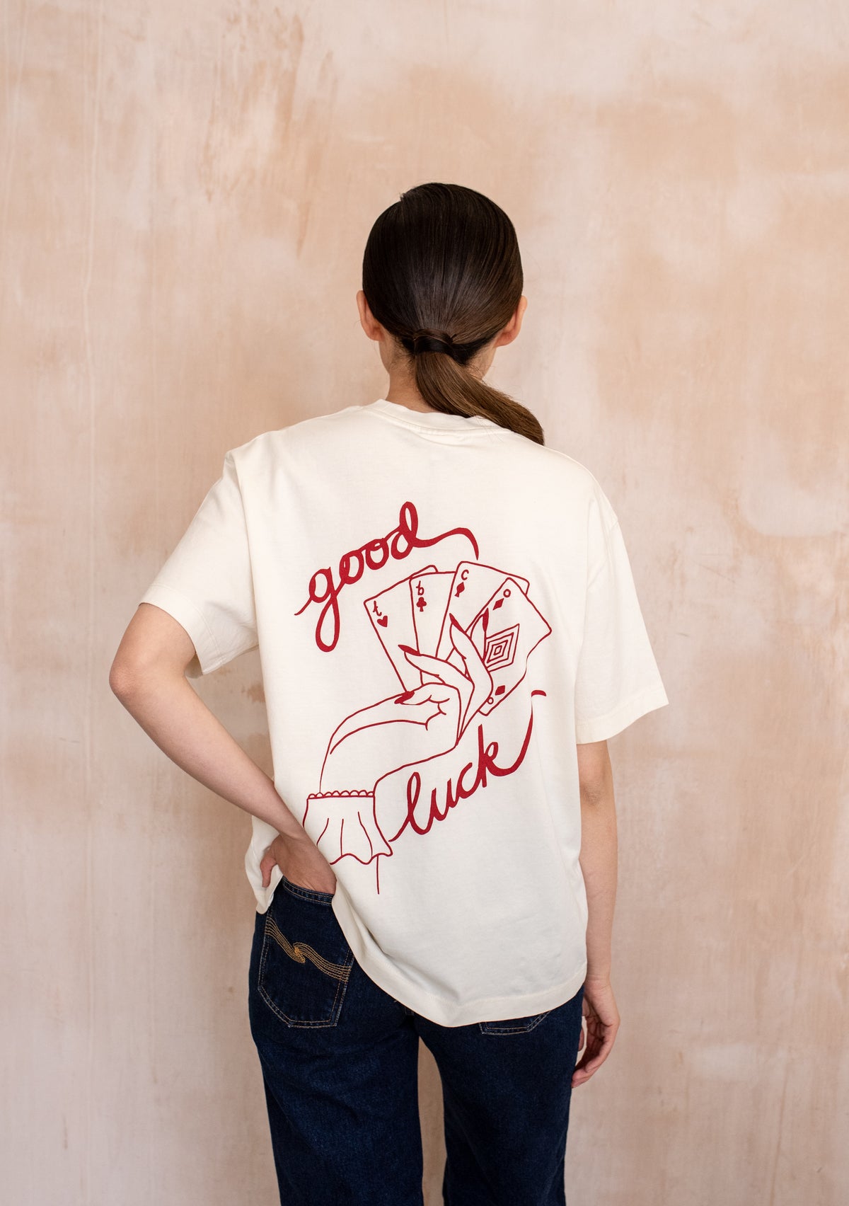 TBCo Women's Cotton T-Shirt in Ecru Good Luck Cards