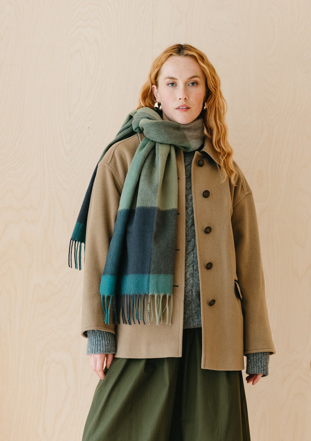 Lambswool Oversized Scarf in Green Edge Check – TBCo